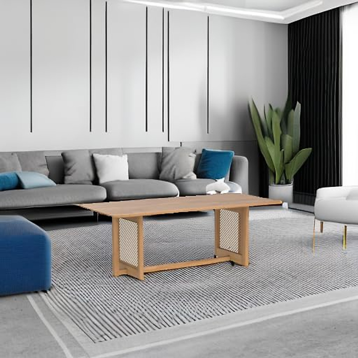 LKTART Rattan Coffee Table for Living Room, Minimalist Solid Wood Coffee Table, Rectangular Cross Legs Coffee Table for Small Space Apartment,Natural