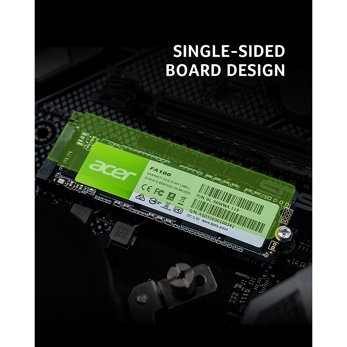 acer FA100 1TB M.2 SSD 2280 NVMe Gen3 x4 Internal Solid State Drive, Up to 8 Gb/s, Storage for PC and Laptops - BL.9BWWA.120