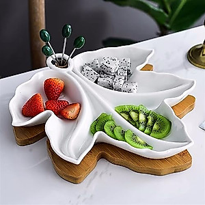 Snack Bowls Porcelain Divided Appetizer Tray Reusable 4 Sections Candy Snack Salad Dessert Dried Fruit Nut Plate White Dinnerware (Color : A, Size : Large)