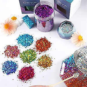 Ceya Holographic Chunky Glitter, 4.2oz/ 120g Black Craft Glitter Powder Mixed Chunky Fine Flakes Iridescent Nail Sequins for Nail Art, Hair, Epoxy Resin, Tumblers, Slime, Painting, Festival Decor