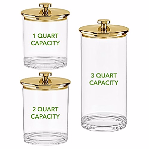 mDesign Airtight Apothecary Storage Organizer Canister Jars - Acrylic Containers for Kitchen, Organization Holder for Pantry, Counter, and Cupboards, Lumiere Collection, Set of 3, Clear/Soft Brass