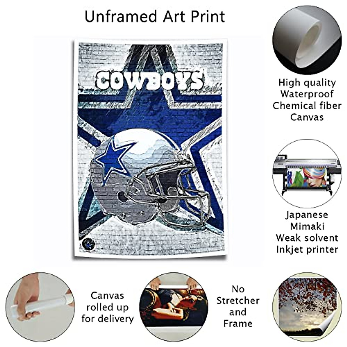 Dallas American Football Cowboys Poster Sports Painting Posters Print Canvas Wall Art Decor for Bedroom Gifts To Men Fans Christmas Birthday Party Decoration NOUCAN (16x24inch-Unframed,A)