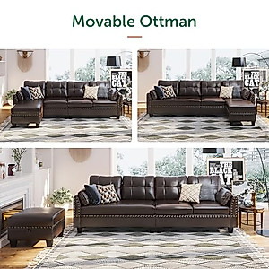 HONBAY Faux Leather Sectional Sofa Couch Reversible L Shaped Couch Sofa 4 Seat Sofa Sectional Couch for Small Apartment