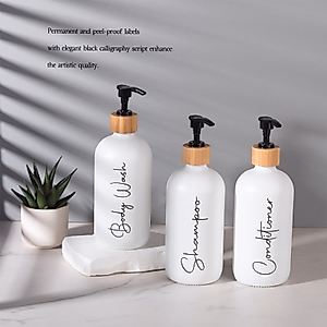 Glass Shampoo and Conditioner Pump Bottles Soap Dispenser Bamboo Pump Head Empty Glass Refillable Shampoo Conditioner Body Wash Soap Bottles for Bathroom, 17 oz, 3 Pack, White