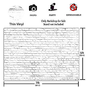Funnytree 7X5ft White Rustic Brick Wall Backdrop for Birthday Wedding Festival Themed Party Photography Background Retro Block Newborn Baby Adult Portrait Photo Studio Props Decorations Banner