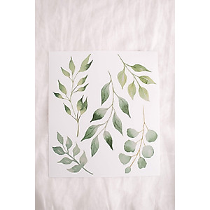 Modern Maxwell Wall Art Decals for Girls Nursery, Bedroom, Living Room Eden Greenery Leaf Room Sticker Set 44 Pieces