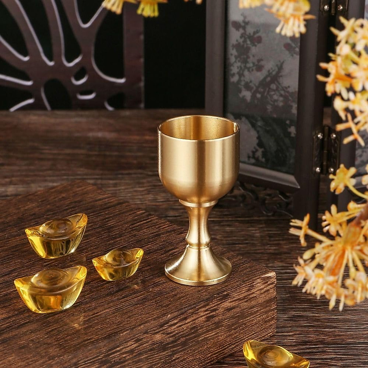 Brass Chalice Cup Wine Goblet Brass Drinking Glasses Beverage Tumbler Metal Liquor Tumbler For Church Cup Ritual Chalice Party Home Accessories(S)