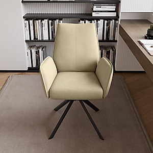 jiexi Modern Desk Chair no Wheel, Ergonomic Office Chair Home Office Upholstered Chair, Swivel Arm Chairs with Metal Legs, Computer Chair for Bedroom, Reception Room, Living Room