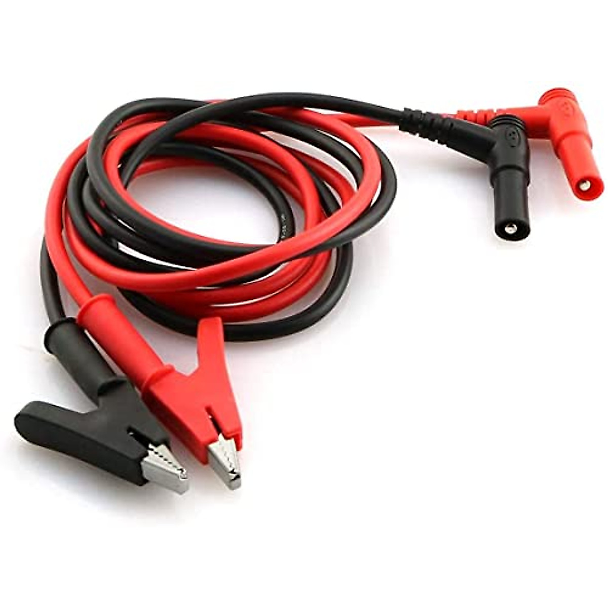 Longdex 2pcs/set 4mm L Type Banana Male Plug to Alligator Clip Pure Copper Test Cable Multimeter Testing Probe 1m (Black + Red)