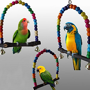 Bird Swing, Multi-Color 5.5 x 5.6 Inch Wooden Bird Swings Budgie Swing Toys Hammock for Parakeets Budgie Bird