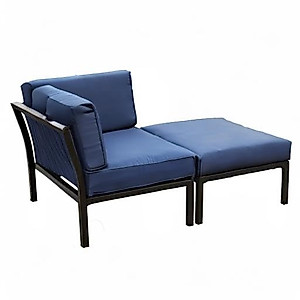 LOKATSE HOME 2 Piece Outdoor Patio Furniture Loveseat Couch with Corner Sofa and Metal Steel Frame Ottoman, Blue