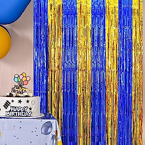 LOLStar 2 Pack Navy Blue and Gold Party Decorations, 3.3x6.6 ft Foil Fringe Curtains, Tinsel Backdrop, Graduation Photo Booth Prop Streamer Backdrop for Birthdays, Showers, Retirement, Graduations