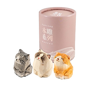 Islandoffer Wooden Carving Kitten Set (3 pcs)