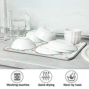 Flower Circle Pattern Dish Drying Mat 24"x18" Absorbent Machine Washable Hanging Fast Dry Pad Dish Protective Mat for Kitchen Countertop Heat Resistant Dinner Table Mat