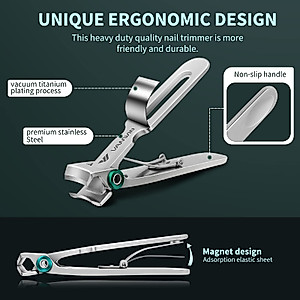VANWIN Nail Clippers for Thick Nails, 16mm Wide Jaw Opening Oversized Toenail Clippers Cutter with Sharp Curved Blade and Nail File, Heavy Duty Stainless Steel Fingernail Clippers for Seniors Elderly