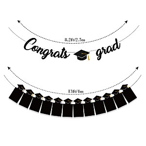 Tinbax Graduation Decorations Class of 2024 Party Supplies - Congrats Grad Banner and Grade Graduation Photo Banner (Pre-Strung)