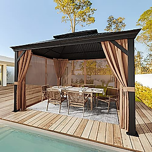 Greesum 10'x12' Hardtop Metal Gazebo, Outdoor Galvanized Steel Double Roof Canopy, Aluminum Frame Permanent Pavilion with Netting and Curtains for Patio, Backyard, Deck and Lawns