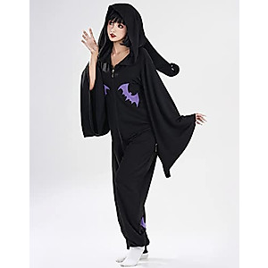 haikyuu Women Halloween Onesie Costume Bat Pajama Pumpkin Emoji Loungewear Turkey Hooded Kigurumi Jumpsuit Homewear (large, black)
