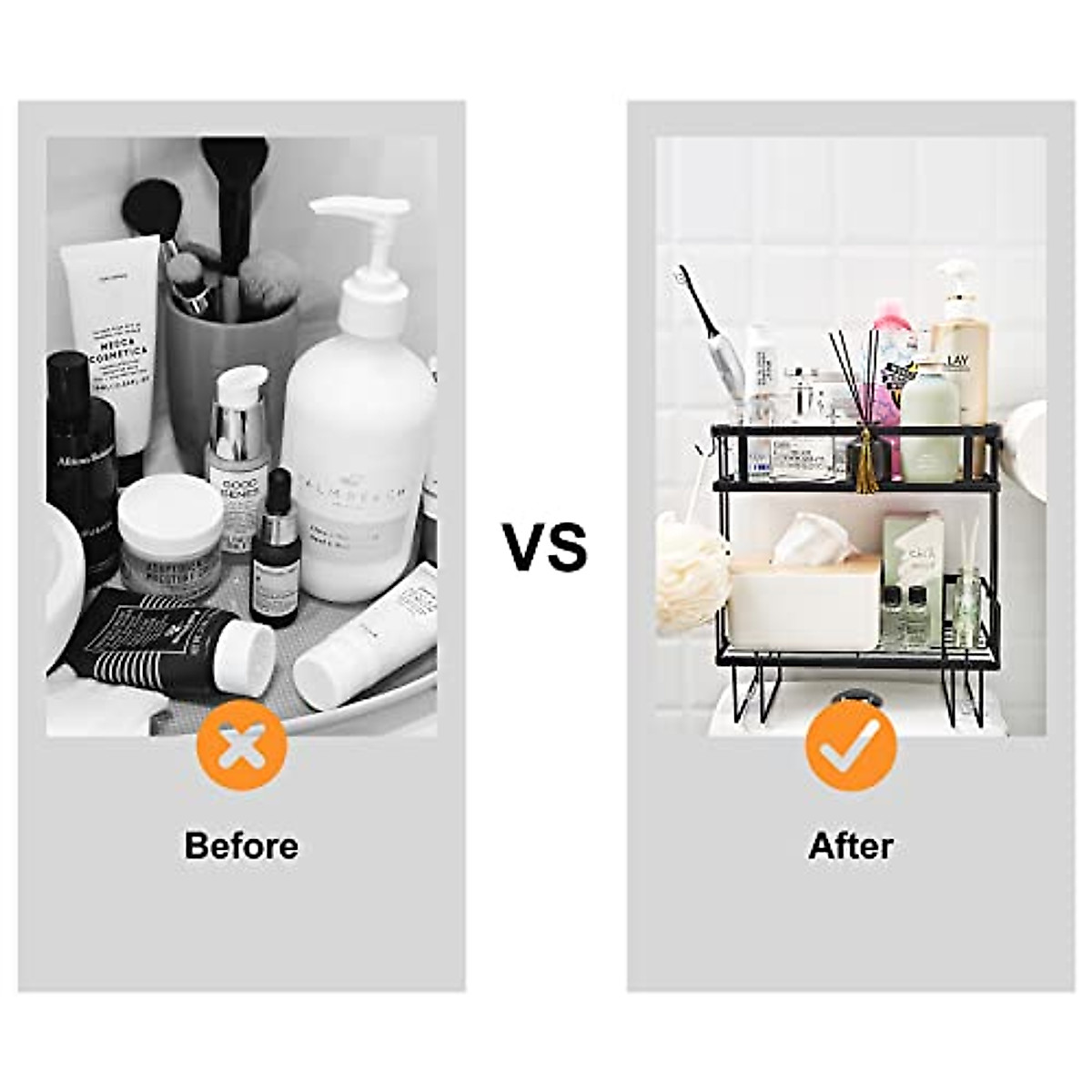 Bathroom Storage Shelf Over Toilet Organizer 2 Tier Storage Rack with Paper Holder Hooks Space Saver for Home Black