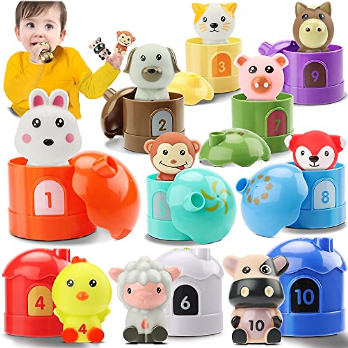 Farm Animal Toddler Toys for Baby: Kids Learning Toys 20 Pcs Finger Puppets with Counting, Matching, Bath, Role-play| Ideal Christmas Birthday Easter Gifts Stocking Stuffers for Boy Girls Toddlers 1-3