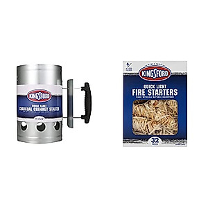 Kingsford Heavy Duty Deluxe Charcoal Chimney Starter & Quick Light Fire Starters | Wooden Fire Starters, 32 Count Fire Starter Rolls
