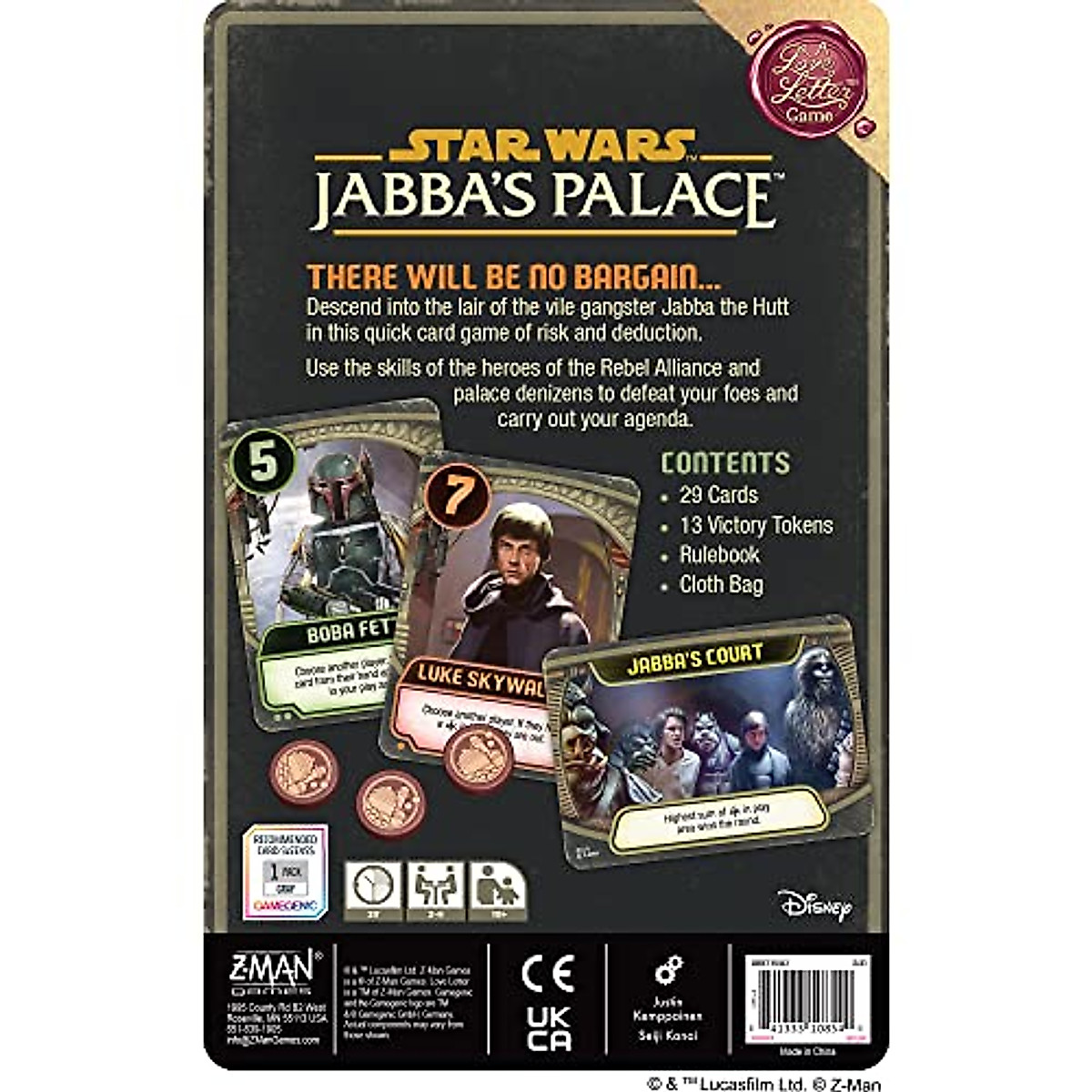 Z-Man Games Jabba's Palace A Love Letter Game - Rebel Bravery and Vile Deceit! Strategy Game for Kids and Adults Set in The Star Wars Universe, Ages 10+, 2-6 Players, 20 Minute Playtime, Made