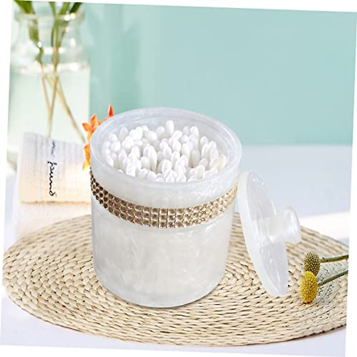 HANABASS Resin Swab Box Toothpick Dispenser Makeup Storage Organizer Box Toothpick Dispenser for Home Resin Cotton Swab Holder with Lid Decorative Candy Jar Sugar Jars Cotton Pad Container