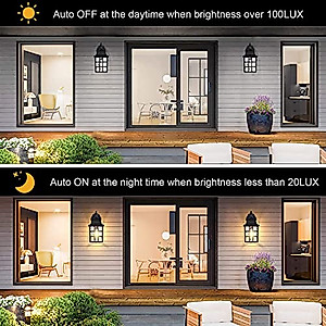 2-Pack Dusk to Dawn Outdoor Wall Lights, Sensor Exterior Light Fixtures Wall Mount, Porch Lights, Matte Black Wall Lantern Wall Lamp, Waterproof Wall Sconce, Outside Lighting for Garage, Front Door
