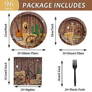 Tevxj 96PCS Western Tableware Set Cowboy Paper Plates Cowboy Themed Party Plates Napkins Forks for Baby Shower Birthday Party Decorations Supplies 24 Guests