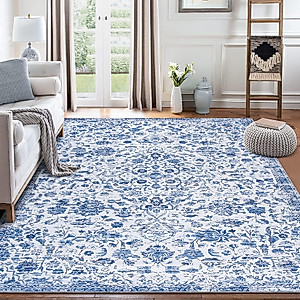 COZYLOOM Washable Area Rugs 8x10 Rug for Living Room Boho Vintage Rug Non Slip Throw Rugs Distressed Large Bedroom Rugs Low Pile Stain Resistant Carpet for Dining Room Nursery 8'x10' Blue