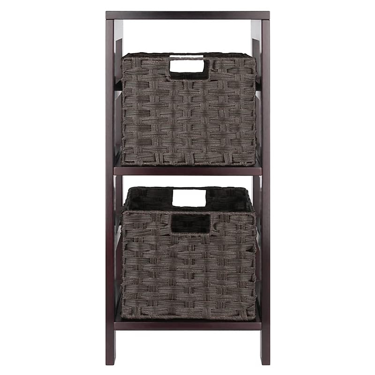 Winsome Wood Leo 3-Pc Storage Shelf with 2 Foldable Woven Baskets - Espresso and Chocolate