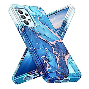 Hekodonk for Samsung Galaxy A53 5G case,Heavy Duty Full Body Shockproof Drop Rugged Protection 3 in 1 TPU+PC Slim Marble Phone Case Dustproof Anti-Scratch Cover for Galaxy A53 5G Light Blue Marble