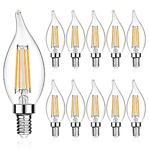 LANGREE E12 LED Candelabra Base Bulbs 5W Equivalent, 550lm, 2700K Soft White, CRI 80+, No Flickering, Long Lifespan, Dimmable, 10 Count
