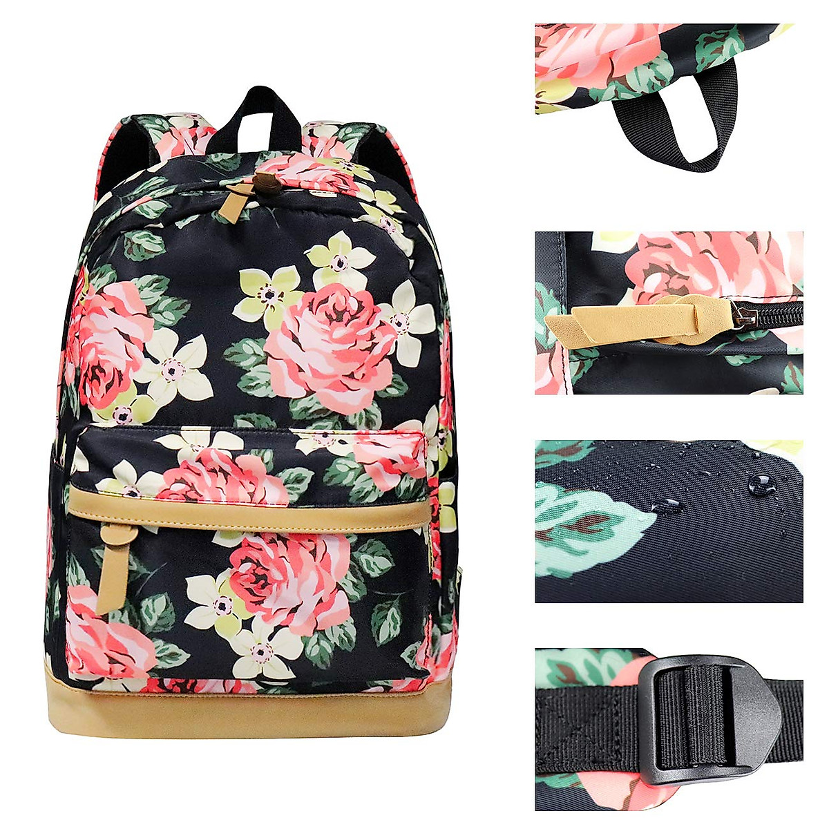Teen Girl School Backpack with Lunch Box Pencil Case, 3 in 1 Canvas Student BookBag Set for Elementary School (Floral)