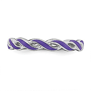 Solid 925 Sterling Silver Stackable Purple Enamel Ring Eternity Band Size 9