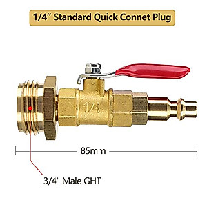RV Winterize Blowout Adapter with 1/4" Quick Connect Plug and 3/4" Garden Water Hose Threading, Winterize Quick Adapter with Ball Valve for Boat Camper Trailer Sprinkler Systems Irrigation Kit Fitting
