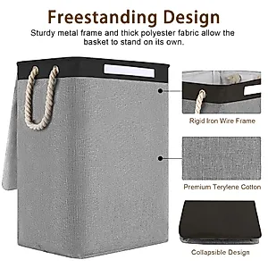 2 Pack Large Laundry Hampers with Lid, Collapsible Laundry Baskets with 2 Bags and 5 Hangers, Foldable Laundry Basket, Portable Clothes Hamper Laundry Basket Organizer for Bathroom, Bedroom, College