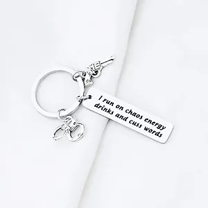 HOLLP Correctional Officer Gift Funny Curse Keychain I Run On Chaos Energy Drinks And Cuss Words Keychain Corrections Gift for Police Officer (Keychain)