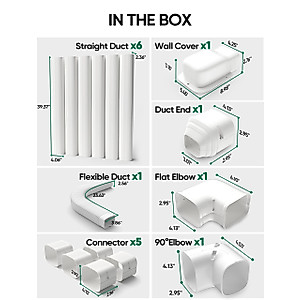 Plusluck 4" 23Ft Mini Split Line Set Cover, PVC Ductless Air Conditioner Decorative Pipe, Pump Covers, AC Line Cover Kit, for Outside Units Air Conditioners & Heat Pumps, All in One Set