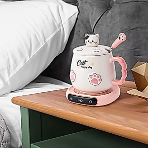 Bgbg Coffee Mug Warmer & Cute Cat Mug Set, Beverage Cup Warmer for Desk Home Office with Three Temperature Up to 140℉/ 60℃, Coffee Warmer for Cocoa Milk Tea Water Candle, 8 Hours Auto Shut Off