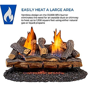 Duluth Forge DLS-24R-1 Dual Fuel Ventless Fireplace Logs Set with Remote Control, Use with Natural Gas or Liquid Propane, 33000 BTU, Berkshire Split Oak, 24 Inches