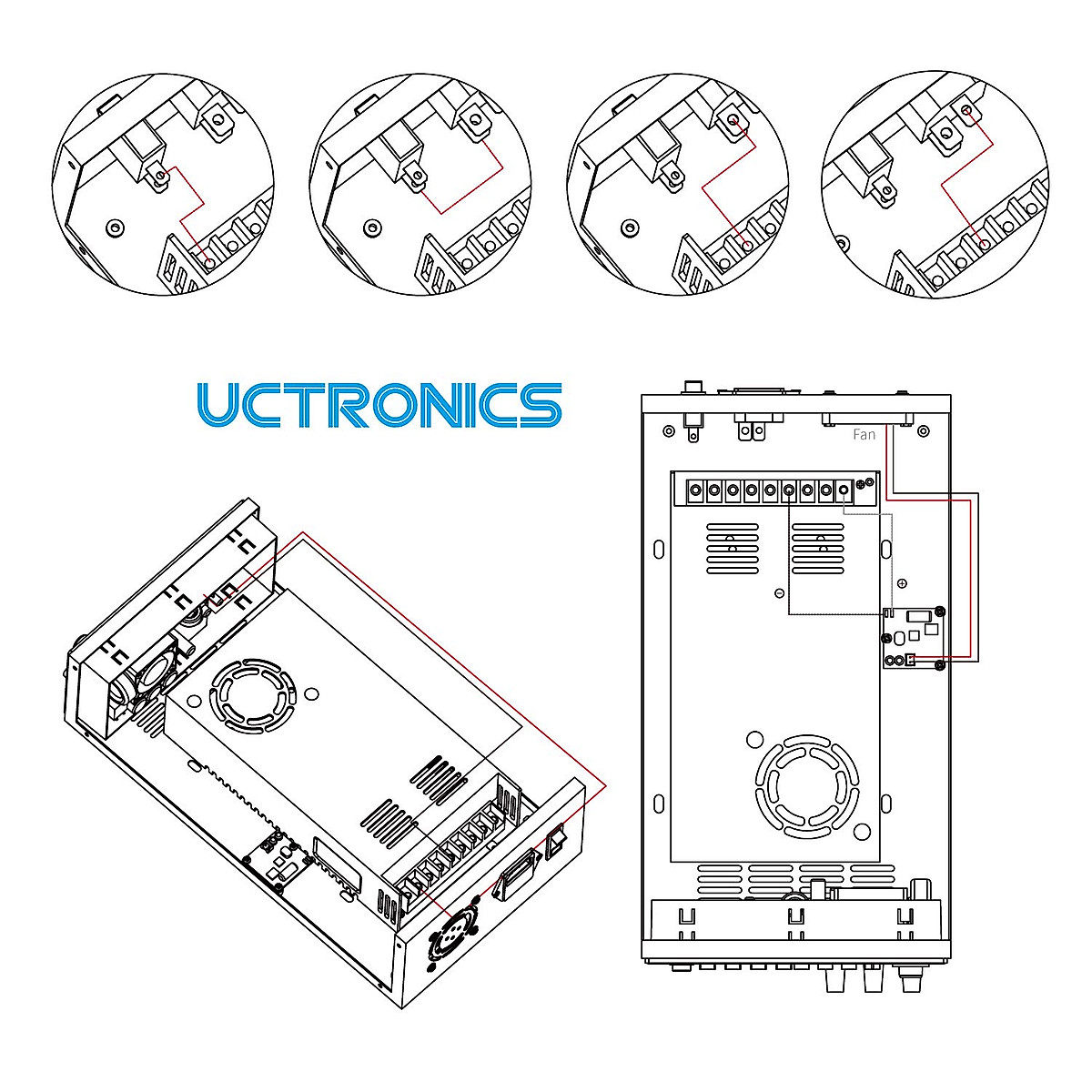 UCTRONICS 400W AC to DC Power Source and Case, Switching Power Supply Constant Voltage Stabilized Regulator and CNC Housing Bundle for Riden RD6006/RD6006W