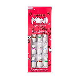KISS imPRESS Mini Press-On Nails Manicure for Kids - 'French Pop' - Beginner Nail Art Set with Nail File & 20 Fake Nails