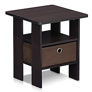 Furinno Andrey End Table / Side Table / Night Stand / Bedside Table with Bin Drawer, Dark Walnut, 1-Pack, Center Bin