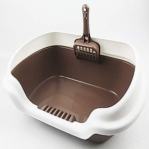 TEHAUX Cat Litter Box Self Cleaning Pet Cat Hut- Semi- Enclosed Cat Litter Box Practical Cat Cleaning Bath Basin Plastic Cat Toilet (Coffee, Size M) 15.72X11.79X4.52in