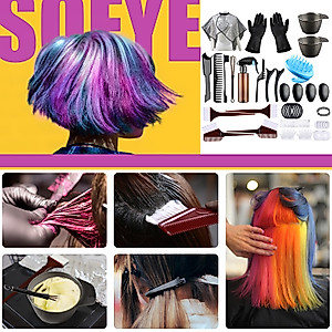 SOFYE 42pcs Hair Dye Coloring Kit, Brush and Mixing Bowl Set with Scalp Massager Shampoo Brush, Tinting Bowl, Ear Cover, Gloves, DIY Salon Hair Painting Bleaching Tools