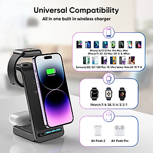 Welnotti 3 in 1 Charging Station for Multiple Devices Compatible with iPhone/iWatch/ipad/SamsungWireless Charger - Charging Stand Dock for AirPods(Gray)