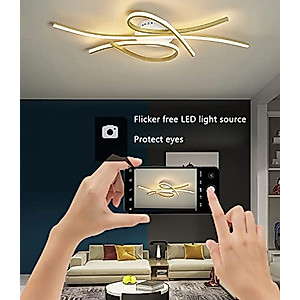 MayNuo Led Ceiling Light Gold Dimmable Living Room Lamp Chic Fashion Design Dining Table Lamps Modern Ceiling Lamp with Remote Control for Bedroom, Kitchen, Dining Room, 68Watt, L100Cm (Gold)