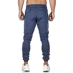 MANSDOUR Men's Athletic Gym Pants Workout Running Joggers Pants Slim Fit Sport Track Pants Outdoor Jogging Sweatpants Casual Quick Dry Tapered Training Trousers with Zipper Pockets Navy