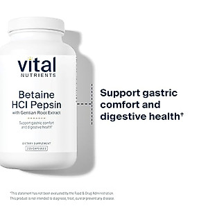 Vital Nutrients Betaine HCL Pepsin with Gentian Root Extract | Digestive Enzyme Formula to Support Protein Digestion and Nutrient Absorption* | Gluten, Dairy, Soy Free | 225 Capsules
